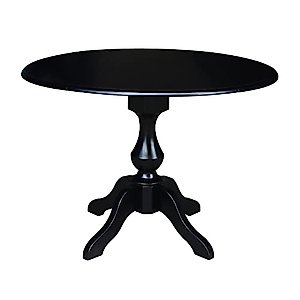 IC International Concepts 42" Round Dual Drop Leaf Pedestal, 30.3" H Dining Table, Black