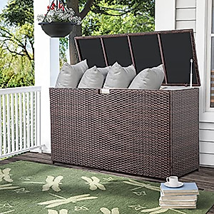 Verano Garden Outdoor Patio Storage Box Waterproof,120 Gallon Large Deck Box Wicker Storage Bin for Cushions, Garden Tools, Toys, Espresso Brown