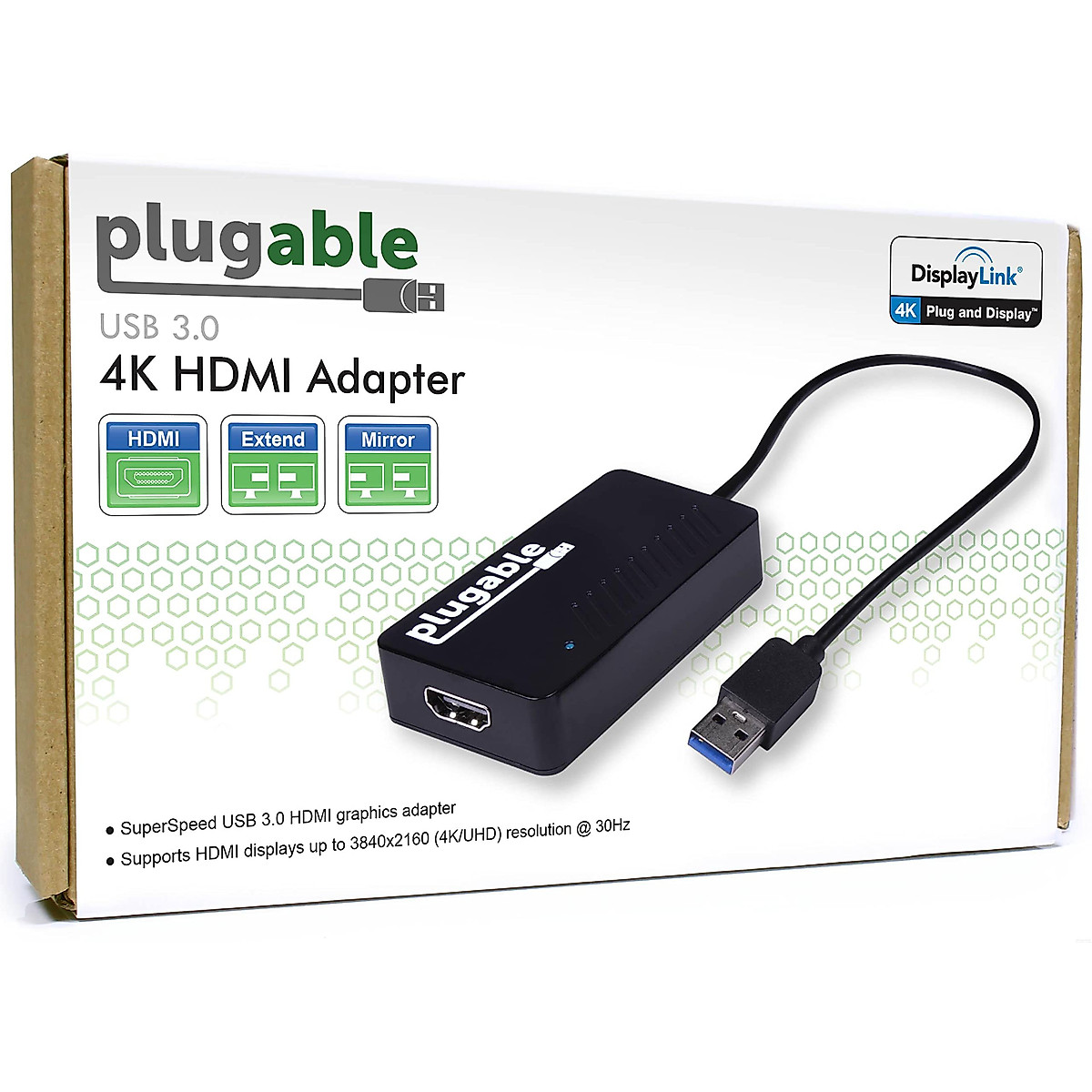 Plugable USB 3.0 to HDMI 4K DisplayLink Video Graphics Adapter for Multiple Monitors up to 3840x2160 Supports Windows, Mac, and ChromeOS
