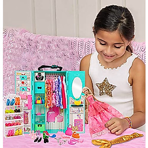 Ebuddy Fashion Lot 105 Items 11.5 Inch Girl Doll Dream Closet Wardrobe with Clothes and Accessories Including Wardrobe Shoes Rack Dress Shoes Hangers Necklace and Other Accessories(No Doll)