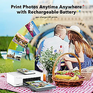 Liene White M200 4x6'' Photo Printer Battery Edition, Wireless Photo Printer for iPhone Android, Dye Sublimation Printing Full-Color Photo 20-Sheet, Portable Picture Printer Ideal for Travel Home Use