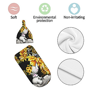 PNNUO Swaddles Blankets Elephant Baby Sunflower Nursery Swaddle Wrap Cartoon Animal Flowers Newborn Swaddling Sleep Sack Hat Set for Girls Boys Infant