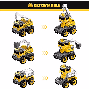 Take Apart Toys with Electric Drill with Remote Control Function 6 in 1 Take Apart Construction Toys Trucks Toy Drills, Gift Toys for 3,4,5,6,7, 8 Year Old Boys Girls Kids