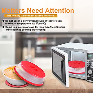 ANZEKE Vented Collapsible Microwave Splatter Cover,Food Cover,Colander Kitchen Gadget,Include Anti-scald Silicone Mats,Dishwasher-safe,BPA-FreeSilicone & Plastic（2Set Grey And Red)