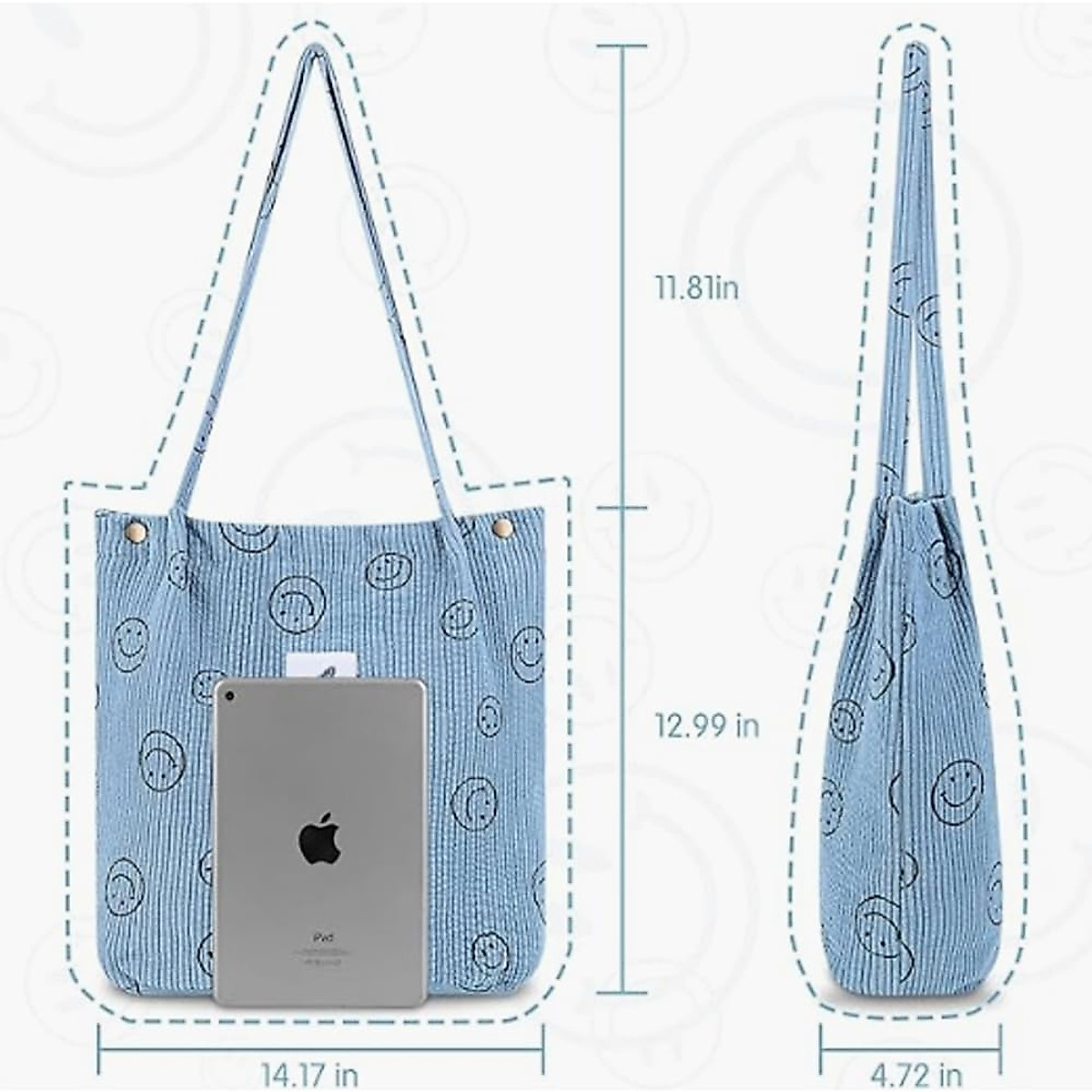 Cessfle Preppy Cute Face Tote Bag, Corduroy Tote Bag Aesthetic Cute Tote Bags Handbag Shoulder Bags Trendy Stuff