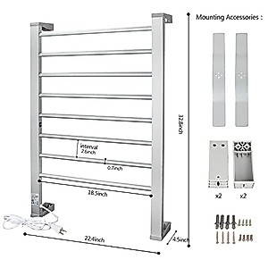 ELEGANTLIFE Electric Towel Warmer with Built-in Timer Auto Power Cutoff,Heavy Feet Steady Freestanding & Wall Mount Towel Warmers for Bathroom,8 Bars Heated Towel Rack Aluminum Oversized