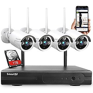 Wireless Security Camera System with 1TB Hard Drive, Security Cameras 1080P with 24/7 Video Audio Recording, IP66 Weatherproof Indoor Outdoor Camera, Plug and Play, Remote Access, Motion Detection