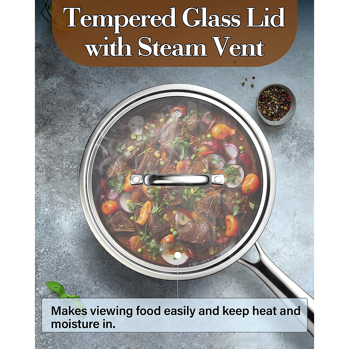 Cook N Home Stainless Steel Saucepan 1.5 Quart, Tri-Ply Full Clad Sauce Pan with Glass Lid, Silver