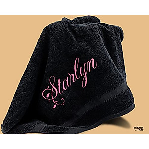Stitches XXI Personalized Bath Towel. Luxury Embroidered Custom Bathroom Towel 100% Cotton Black 30x54 inches