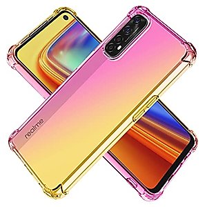 KOARWVC Case for Realme 7 4G/Realme Narzo 20 Pro Case, Crystal Clear Case Gradient Slim Anti Scratch TPU Shockproof Protective Phone Cases Cover for Realme 7 4G (Pink/Gold)