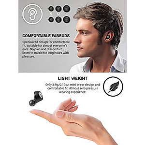 True Wireless Earbuds Bluetooth 5.0 Headphones in-Ear TWS Mini Headset for Sport Extra Bass Stereo Earphones HD Sound IPX7 Waterproof Noise Cancelling Mic 46-48 Hours Playtime Black