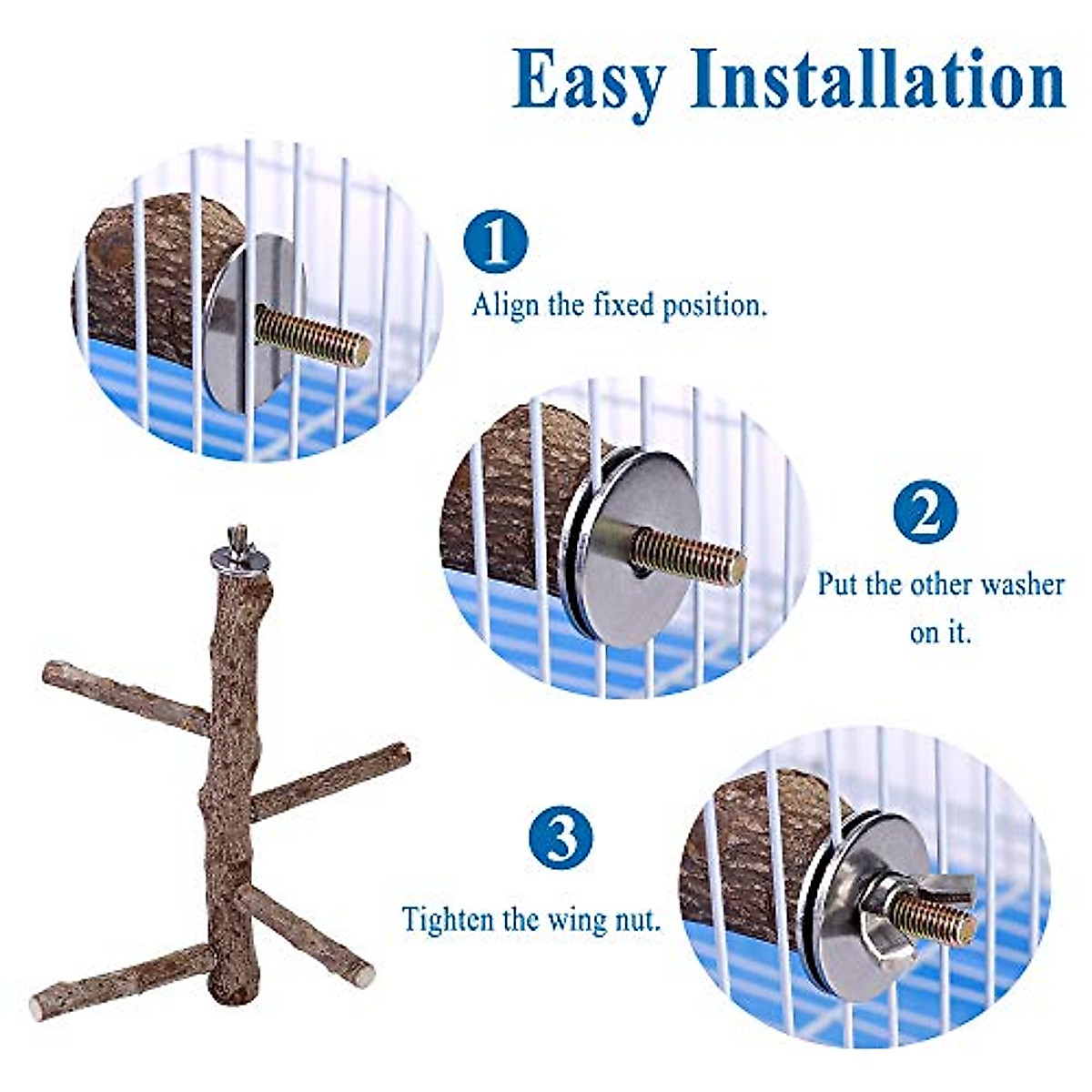 Mogoko Natural Wood Bird Perch Stand, Hanging Multi Branch Perch for Parrots, Parakeets Cockatiels, Conures, Macaws, Love Birds, Finches