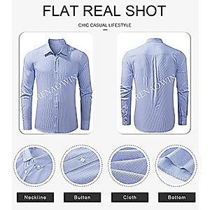 Renaowin Mens Dress Shirt with Front Pocket Regular Fit Pinpoint Stripe Button Down Long Sleeve Shirts US 40(M) Sky Blue