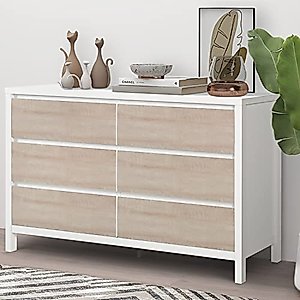 LTMEUTY Dresser for Bedroom - Modern Bedroom Dresser with 6 Drawers, Wooden Horizontal Dresser, Chest of Dresser