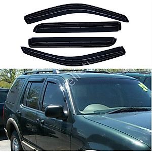 itelleti 4pcs Outside Mount Dark Smoke Sun/Rain Guard Front+Rear Tape-On Auto Window Visors for 02-10 Ford Explorer Mercury Mountaineer 03-05 Lincoln Aviator 4-Door