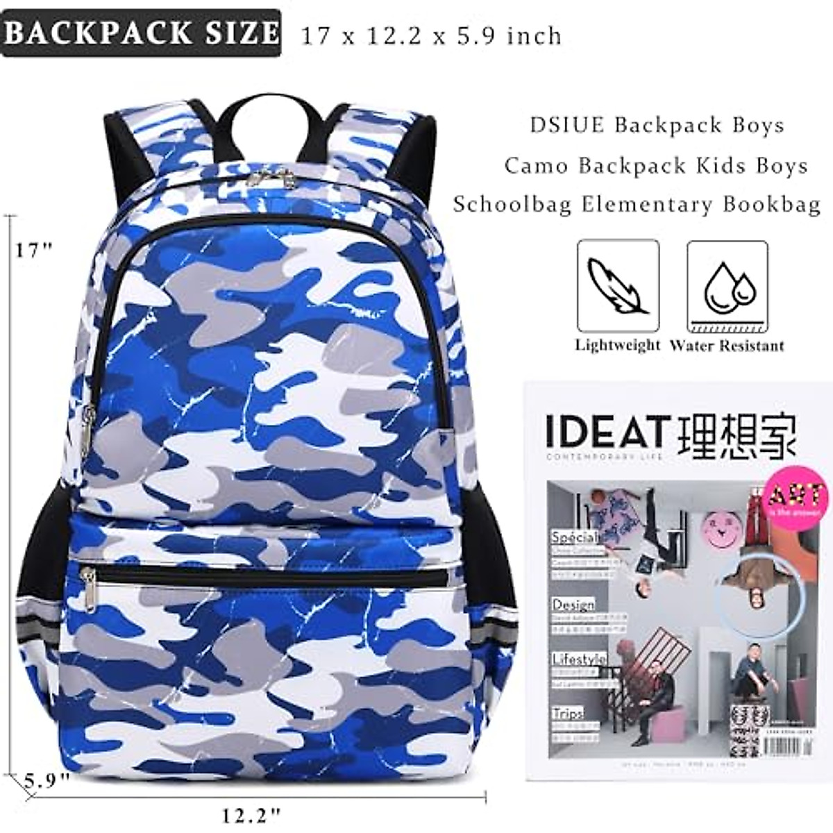 DSIUE Backpacks for Boys School Bags for Kids Elementary Bookbag and Lunch Box Set Camo Red
