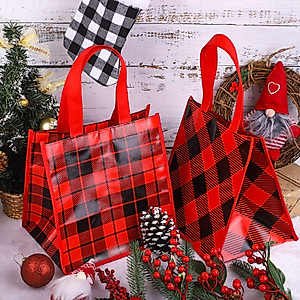 Aneco 12 Pieces Christmas Gift Bags Red and Black Plaid Reusable Non-woven Bags Christmas Treat Bags Tote Bag with Handles 9.8 x 7.9 x 9.8 Inch Party Favors
