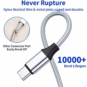 USB Type C Cable,[5-Pack, 3Ft ] USB Type A to C Fast Charger Cords for Samsung Galaxy S20 S10 S9 S8 Plus, Braided Fast Charging Cable for Note 10 9 8, LG V50 V40 G8 G7,(Silver)