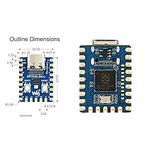 waveshare RP2040-Zero Mini Board High-Performance Pico-Like MCU Board Based on Raspberry Pi Microcontroller Chip RP2040,USB-C Connector,Low-Cost, Support C/C++,MicroPython