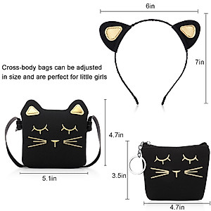 Weewooday 3 Pcs Cat Shoulder Bag Set, Christmas Cute Crossbody Bag Gift Hand Bags with Mini Coin Purse Cat Headband Gifts for Girls (Black)