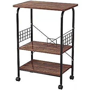 Kitchen Storage Shelf Rack Bathroom Shelf, 3-Tier DIY Storage Rack Multipurpose Shelf with Casters, for Kitchen, Living Room, Bathroom, Balcony, Rustic Look, Metal Wooden Combination (3-Shelf)