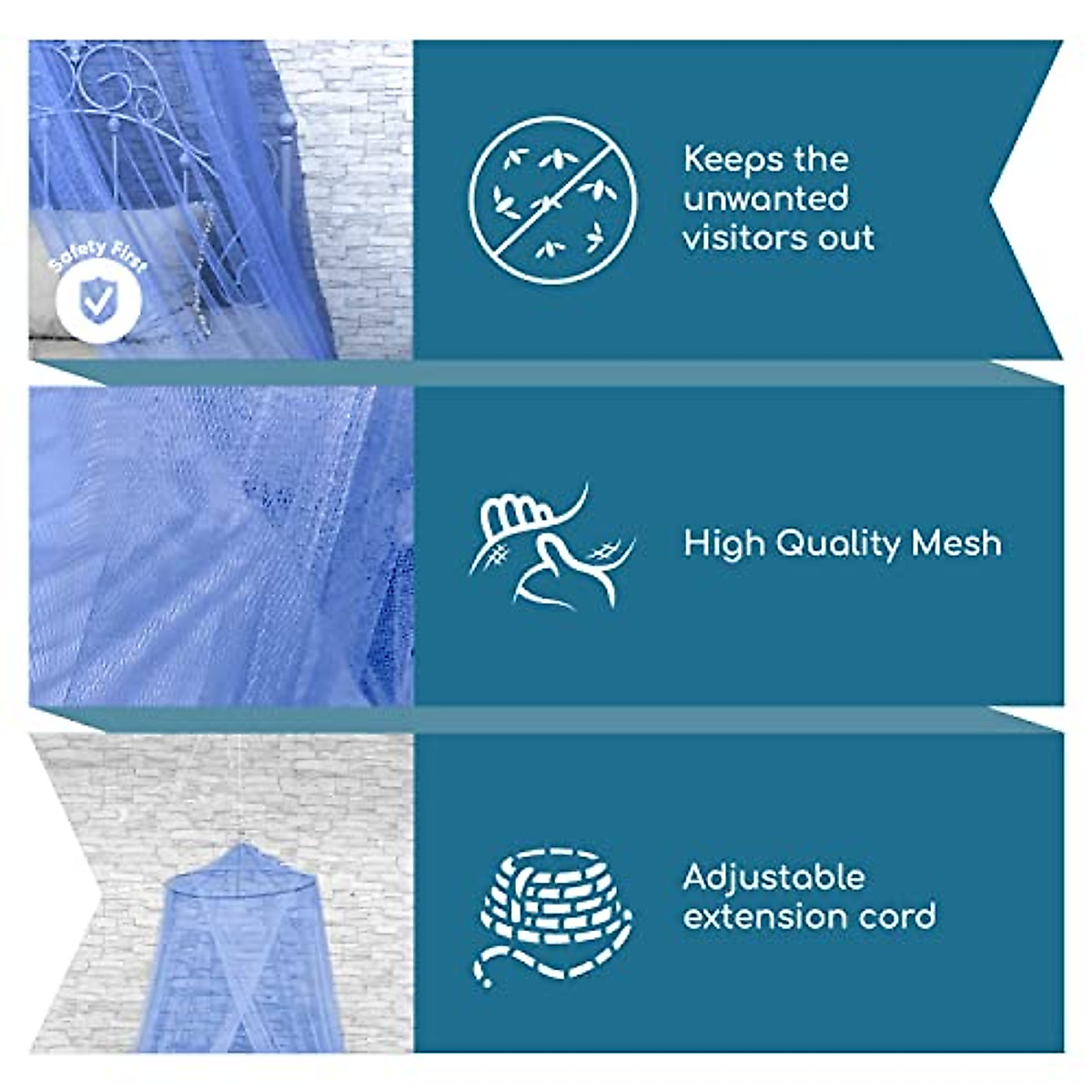 Bed Canopy for Girls and Boys - Blue Princess Baby Canopy Netting Room Decor, Ceiling Tent | Canopy for Crib | Single, Twin, Full, Queen Size Kids Bed Curtains, Fire Retardant Fabric