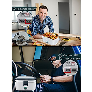 Buddew Electric Lunch Box 70W Food Heater 3 in 1 12V/24V/110-230V Portable Lunch Warmer (1.8L Large-Capacity) Heated Lunch Box for Car/Truck/Home/Office with Carry Bag and Fork and Spoon (Gray)