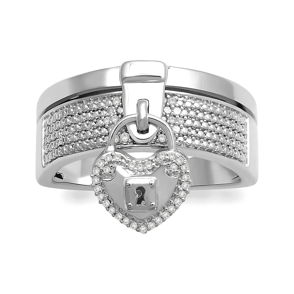 Jewelili Sterling Silver 1/8 Cttw Natural White Round Diamond Ring, Size 7