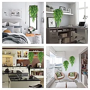 Huryfox Artificial Hanging Plants Fern Vine - Fake Ivy Leaves Decoration for Indoors & Outdoors, Faux Foliage Greenery Decor for Living Room, Kitchen, Balcony, Garden, Bedroom, Farmhouse Aesthetic