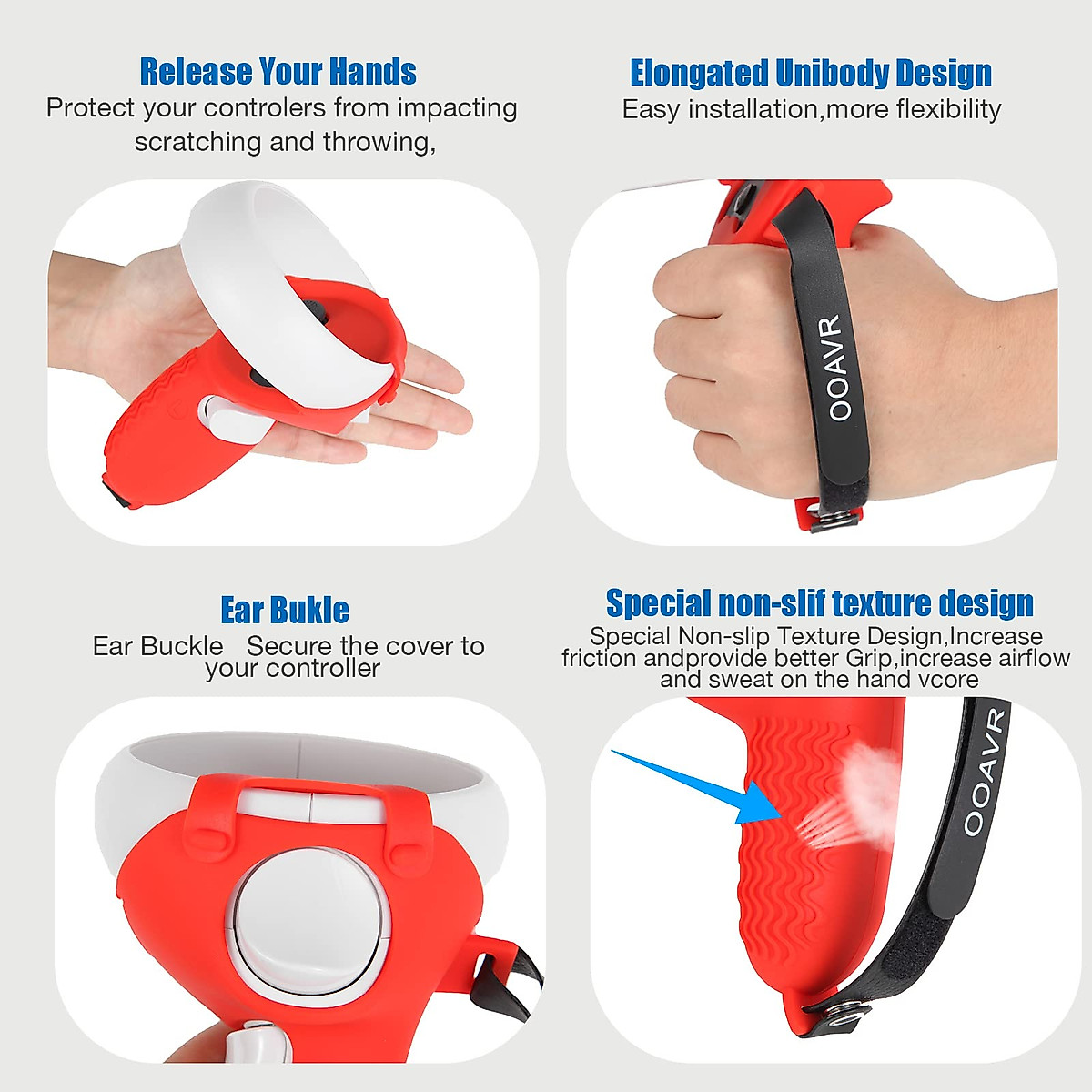 VR Controller Gips Cover and VR Shell Cover for Meta Quest 2,VR Facial Vent Soft Interface Bracket Accessories 5-in-1 Set for Oculus Quest 2(Red)