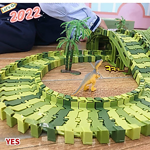AIVIAI Dinosaur Race Tracks Toys for Boys,289Pcs Flexible Track Playset with a Race Car / 6 Toy Dinosaurs / 4 Trees, for 3 4 5 6 7 8 Year Old Boys and Girls