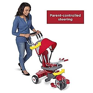 Radio Flyer 4-in-1 Stroll 'N Trike, Red Tricycle for Toddlers Age 1-5, Toddler Bike
