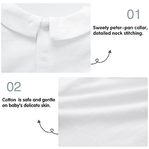 pureborn Baby Boy Girl Long Sleeve Cotton Bodysuit Peter Pan Collar Spring Fall Solid White 12-18 Months