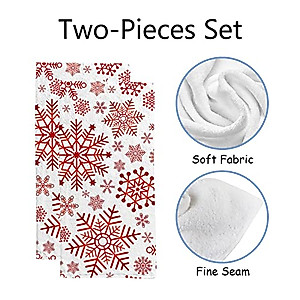 Vantaso Bath Hand Towels Set of 2 Christmas Red White Snowflakes Soft and Absorbent Washcloths Kitchen Hand Towel for Bathroom Hotel Gym Spa