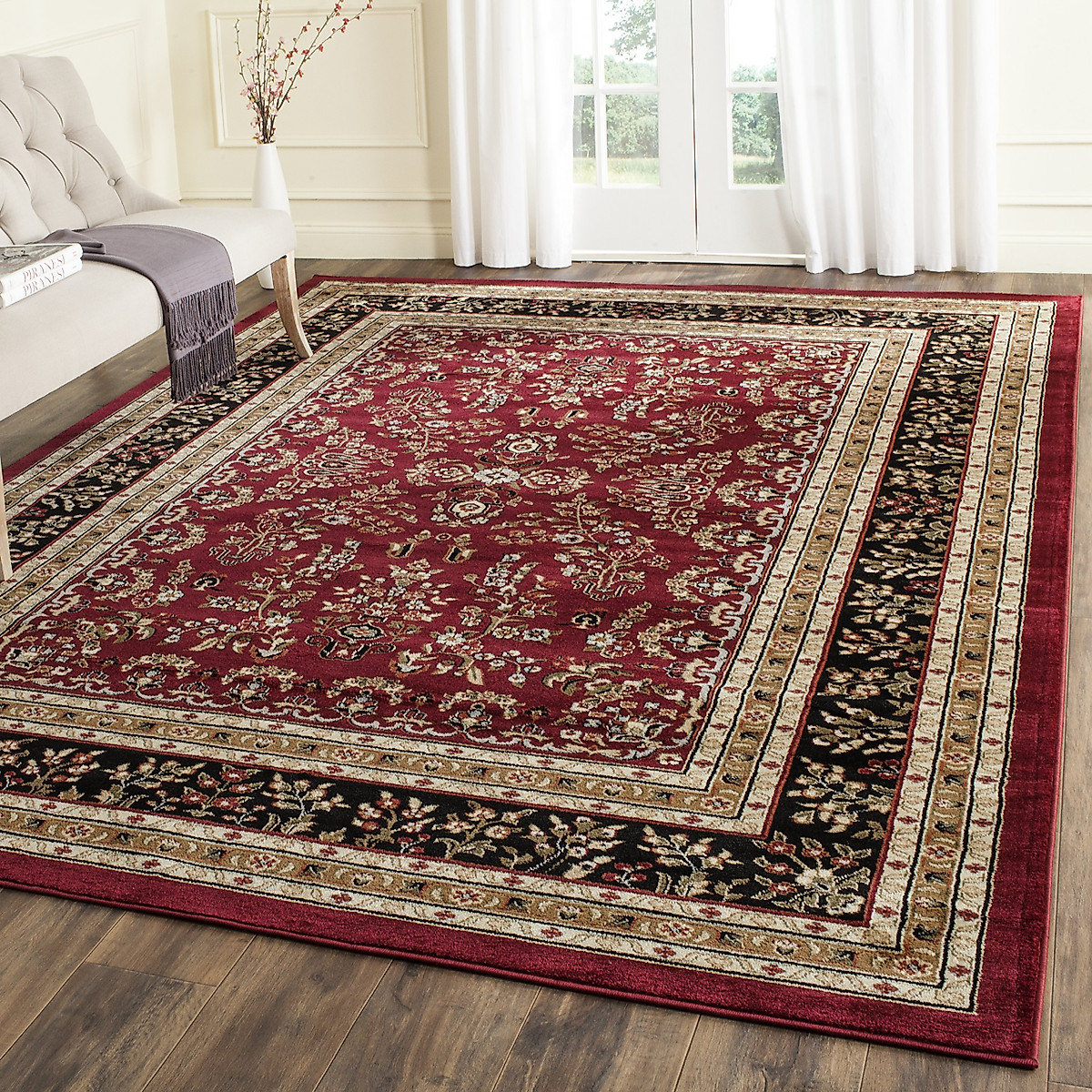 SAFAVIEH Lyndhurst Collection Area Rug - 8' x 11', Red & Black, Traditional Oriental Design, Non-Shedding & Easy Care, Ideal for High Traffic Areas in Living Room, Bedroom (LNH331B)