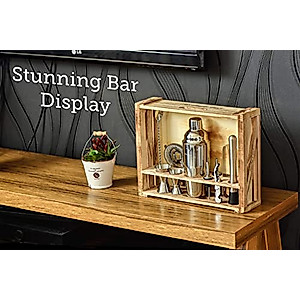 Mixology Bartender Kit: 11-Piece Bar Tool Set with Rustic Wood Stand | Perfect Home Bartending Kit and Cocktail Shaker Set for a True Drink Mixing Experience | Fun Housewarming Gift Idea (Silver)