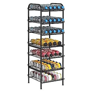 Water Bottle Organizer 7 Tier Free Standing Water Bottle Storage Organizer Metal Bottle Rack Holder Stand Shelf for Kitchen Pantry Food Storage (Black)