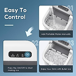 ZAFRO Ice Maker Countertop, Portable Ice Machine with Carry Handle, Self-Cleaning Ice Makers with Basket and Scoop, 9 Cubes in 6 Mins, 26 lbs per Day, Suitable for Kitchen, Camping, Party （White）