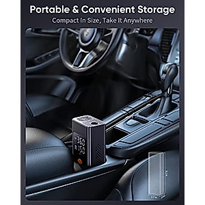 Pumteck Tire Inflator Portable Air Compressor: 150PSI Tire Pump with Dual Power Included 7800mAh Battery & 12v DC Adapter - Electric Wheel Pump with LED Digital Display for Car Motorcycle Bike Ball