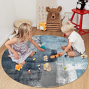 Dusty Blue Grey Area Rug for Nursery Room 3 ft Modern Contemporary Round Rug Carpet Floor Mat Yoga Mat for Boys Girls Playroom Home Decor 3 ft