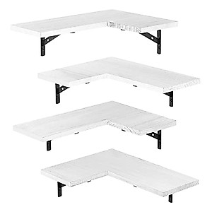 YBING Corner Wall Shelf Set of 4 Wood Corner Floating Shelves Wall Mounted Corner Storage Shelf for Wall Decor Display Shelf for Bedroom Living Room Bathroom Kitchen Rustic White
