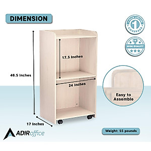 Adir Hostess Stand with Wheels - Portable Presentation Podium, Pulpits Lectern Desk with Spacious Shelves for Churches, Restaurants, and Classrooms (White)