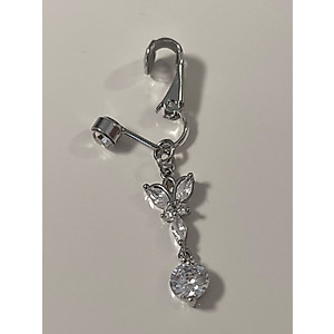 QWALIT Fake Belly Ring Fake Belly Piercing Fake Belly Button Ring Piercing Clip on Belly Button Rings Butterfly Heart Silver