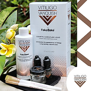 Vitiligo Vanquish Cosmetic Camouflage Kit by Fake Bake Liquid Concealer, Long Lasting Natural Color Customization Eliminates Appearance of Skin Depigmentation For Women & Men - Cover Lasts For Days