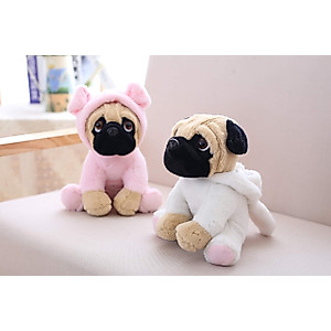 BABOLI Cuddly Pug Stuffed Animals Soft Toys with Adorable Bunny Costumes Super Cute Puppy Dog Plush Animal for Easter Day Gifts or Kids Birthday Party Supplies 10 Inches