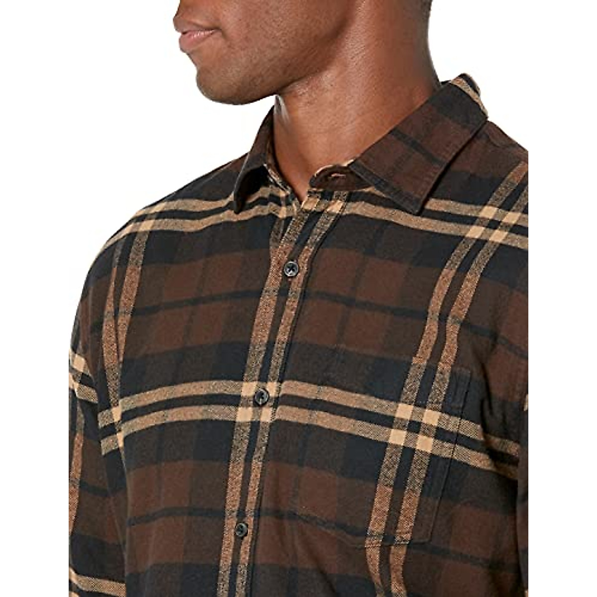 Amazon Essentials Men's Long-Sleeve Flannel Shirt (Available in Big & Tall), Dark Brown Plaid, Large