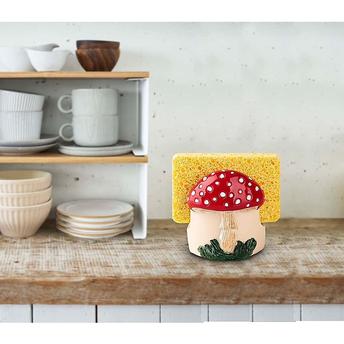 dgudgu Mushroom Kitchen Sponge Holder Resin Sponge Dish Red Sponge Holder for Kitchen Sink Caddy Decor for Kitchen Kitchen Sink Accessories Sponge Holder