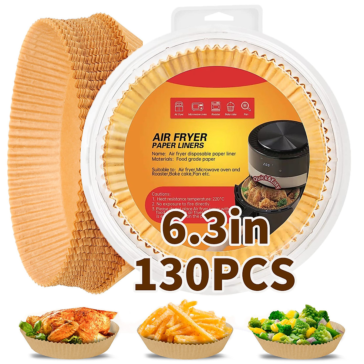 Air Fryer Disposable Paper Liner - 130PCS 6.3" Round Parchment Paper Fryer Liners Non-Stick Food Grade Baking Paper for 2-5 QT Air Fryer Baking Microwave (6.3 In-130pcs)
