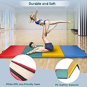 Exercise Mat, Gymnastics Mat Gym Mat 4x8x2 Thick Folding Panel Fitness Training Pad with Carrying Handles Fold Yoga Floor Tumbling Mat for Kids, Home, MMA, Martial Arts, Stretching, Aerobic, Workout