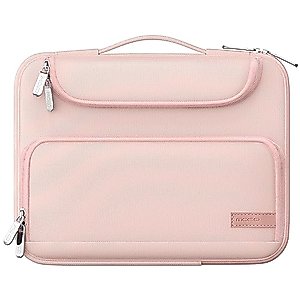MoKo 12.9 Inch Laptop Sleeve Case Fits iPad Pro 12.9 M2 2022/2021/2020, Galaxy Tab S9+ 12.4 2023, Surface Laptop Go 12.4, Waterproof Polyester Bag with Double Pockets, Retractable Handle, Pink